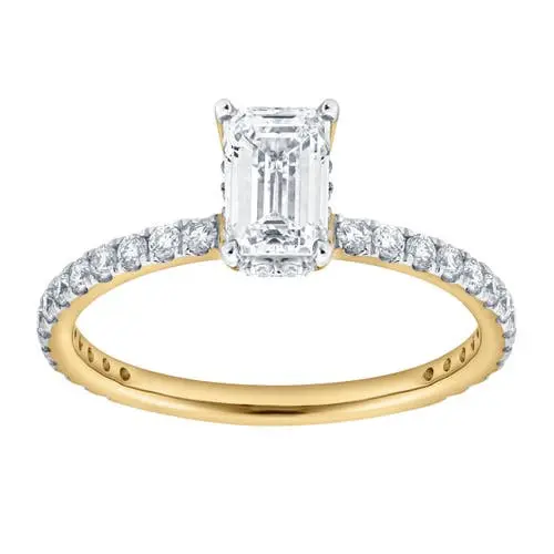 LUVMYJEWELRY Fiora 1.65 Ctw Emerald Cut Lab Grown Diamond Ring - 14k Yellow Gold