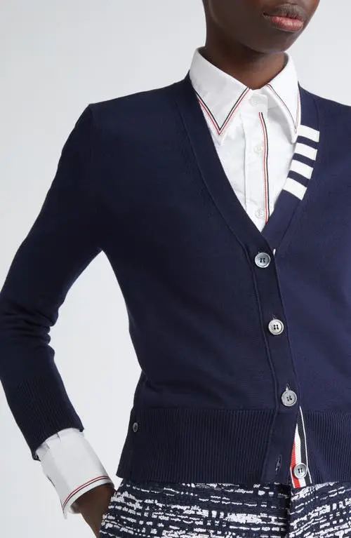 Thom Browne Jersey Stitch V-neck Cotton Cardigan
