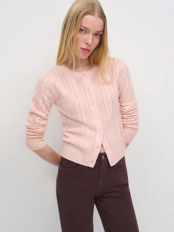 REFORMATION Hannah Crew Wool Cardigan - Pink