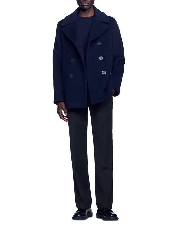 Sandro Wool Blend Pea Coat - Navy Blue