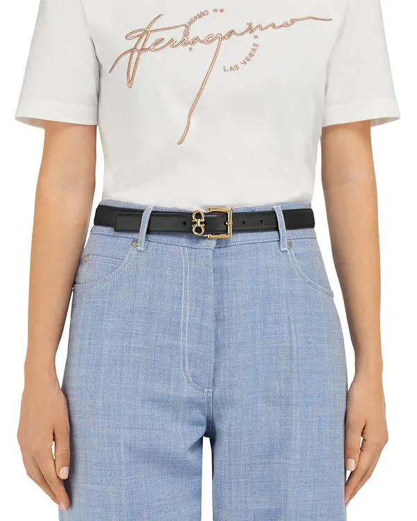 FERRAGAMO Double Gancini Fixed Belt - Nero