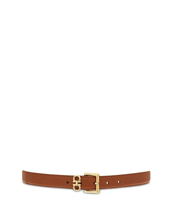 FERRAGAMO Double Gancini Fixed Leather Belt - New Cognac