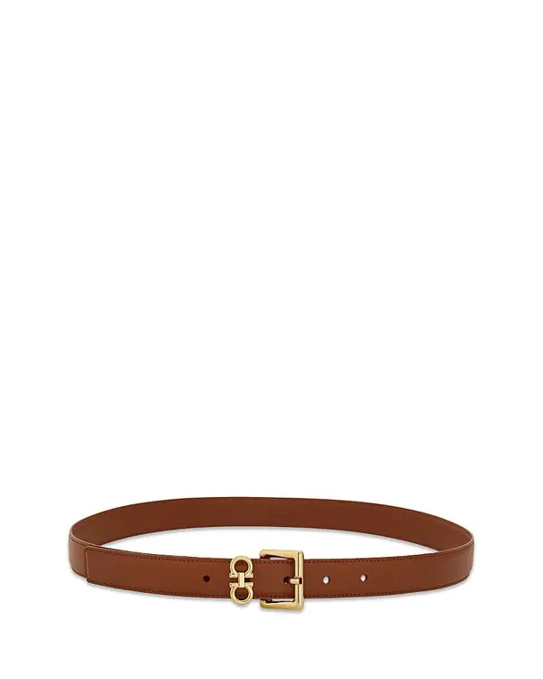 FERRAGAMO Double Gancini Fixed Leather Belt - New Cognac