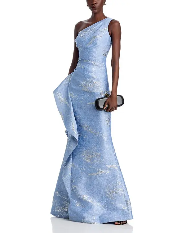 Rickie Freeman For Teri Jon Metallic Jacquard Gown Light Blue