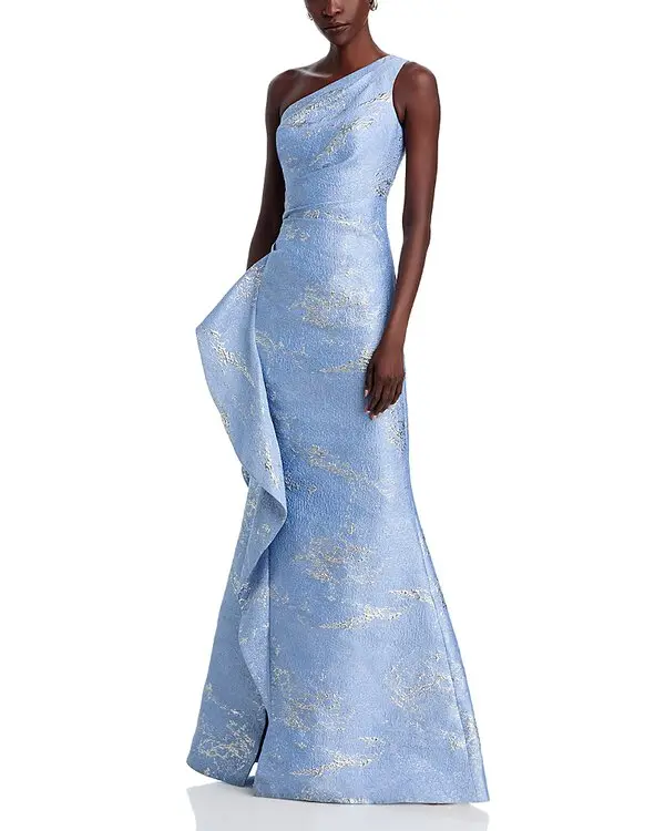 Rickie Freeman For Teri Jon Metallic Jacquard Gown - Light Blue Silver