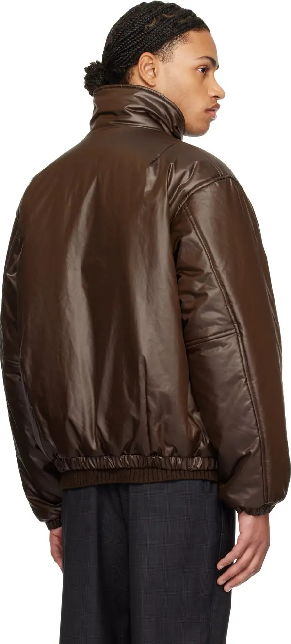Yoke Leather-Like Puffer Jacket In Brown - 60% Off | Editorialist