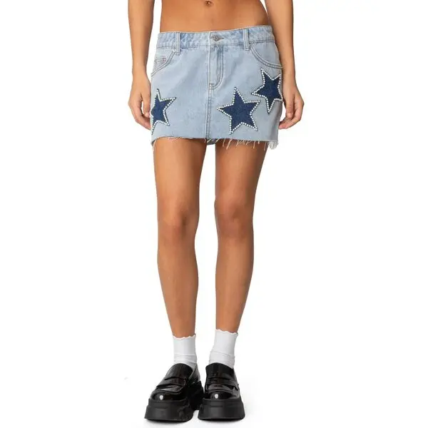 EDIKTED Embellished Denim Miniskirt - Light-blue