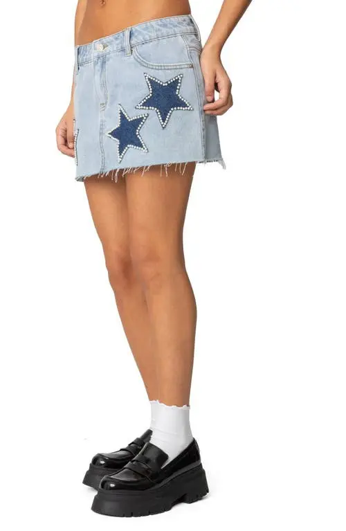 EDIKTED Embellished Denim Miniskirt - Light-blue