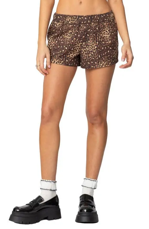 EDIKTED Leopard Print Boxer Shorts - Brown