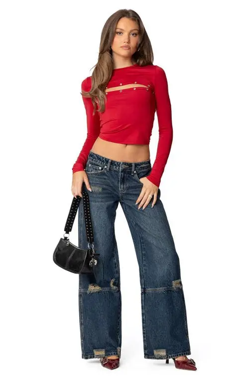 EDIKTED Revi Cutout Grommet Crop Top