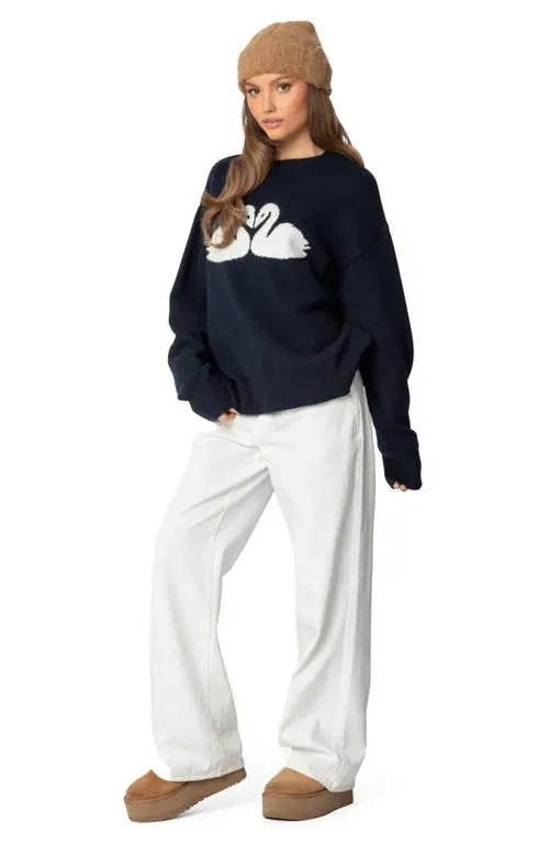 EDIKTED Swan Oversize Sweater - Navy