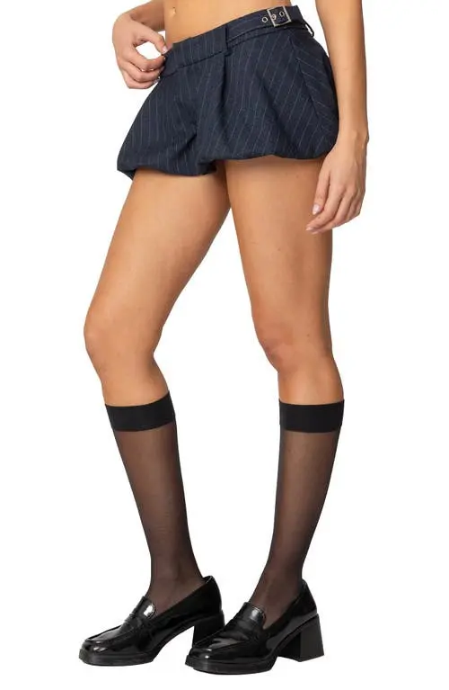 EDIKTED Buckled Pinstripe Bubble Shorts - Navy