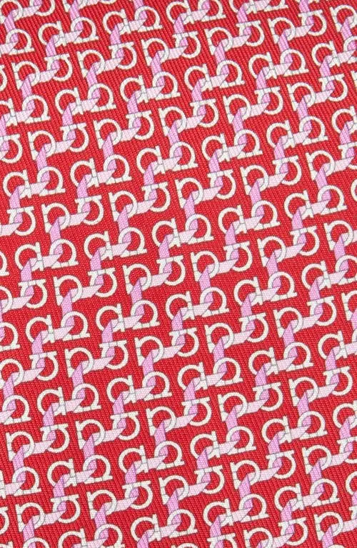 FERRAGAMO Gancini Print Silk Tie - Rosso
