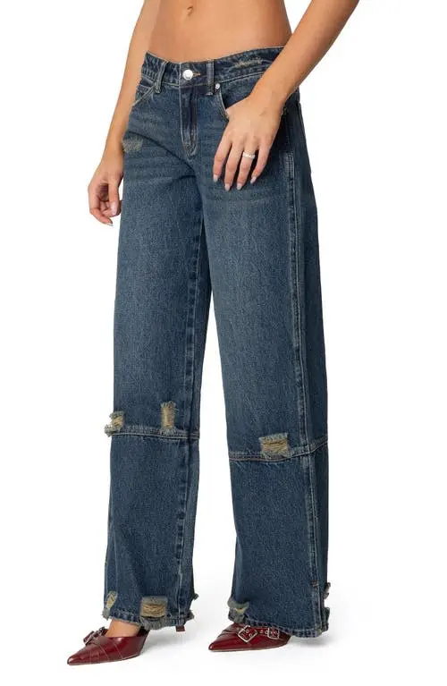 EDIKTED Ripped Low Rise Wide Leg Jeans