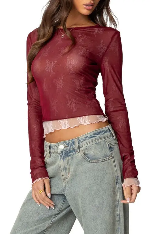 EDIKTED Lacy Mesh Crop Top