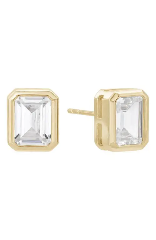Shashi Emerald Cut Zirconia Stud Earrings - Gold