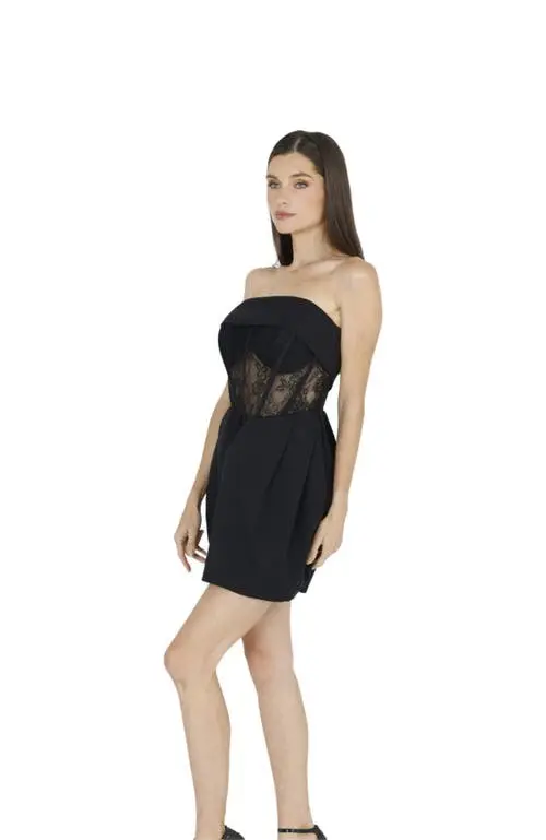 AKALIA Daisy Strapless Lace Corset Dress - Black