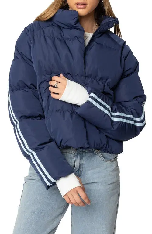 EDIKTED Sherry Side Stripe Puffer Jacket - Navy