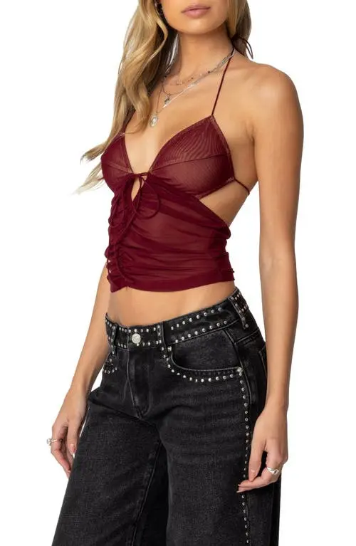 EDIKTED Strappy Ruched Mesh Camisole