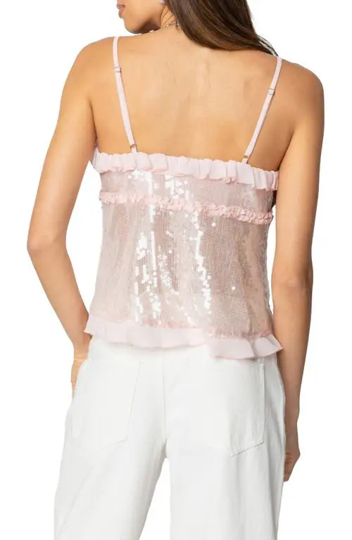 EDIKTED Sequin Ruffle Camisole - Light-pink