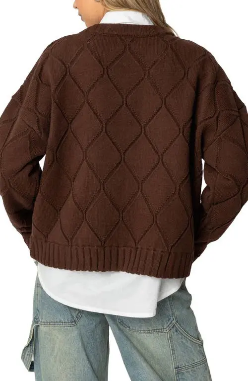 EDIKTED Cass Textured Argyle Oversized Sweater