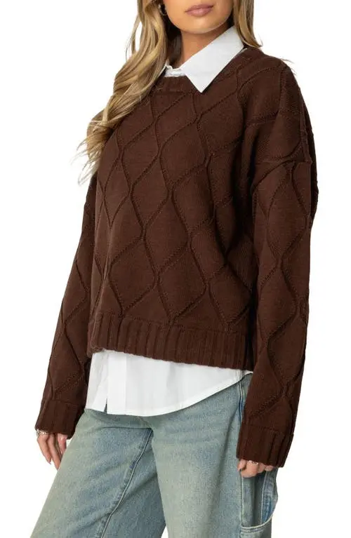 EDIKTED Cass Textured Argyle Oversized Sweater