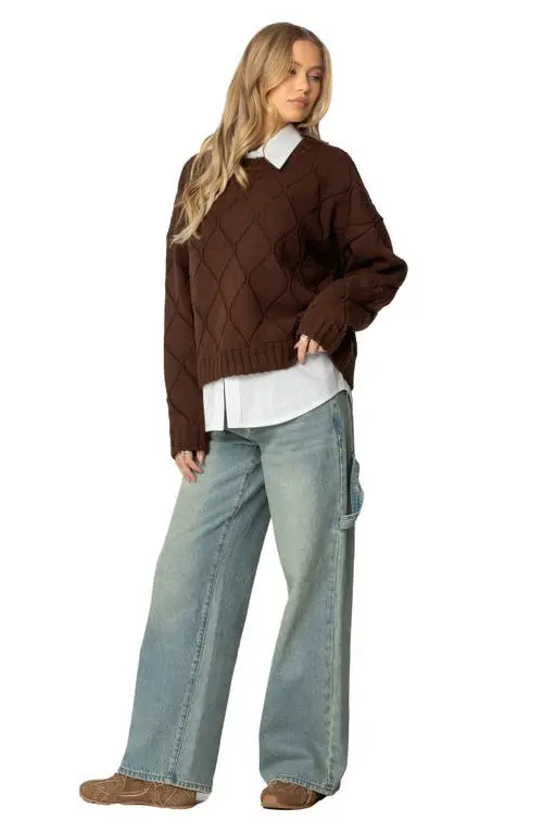 EDIKTED Cass Textured Argyle Oversized Sweater