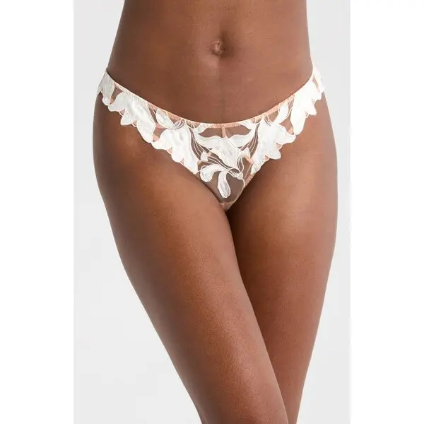 Fleur Du Mal Lily Embroidered Hipster Thong - Ivory
