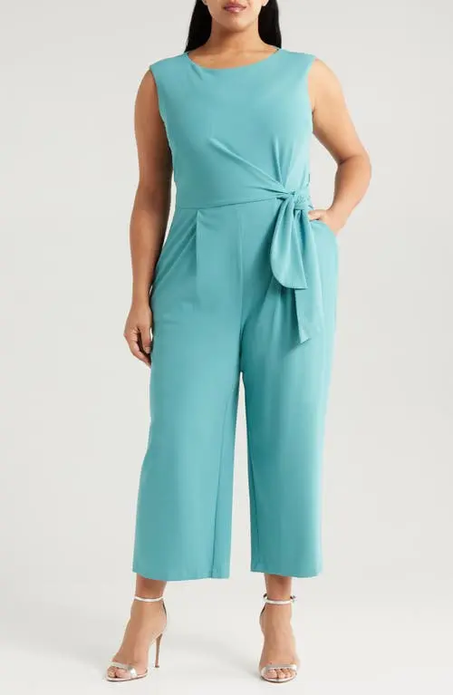 TAHARI ASL Side Tie Scuba Crepe Jumpsuit - Eucalyptus
