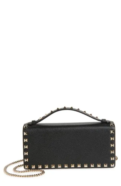 Valentino Garavani Rockstud Leather Wallet On A Chain - Black