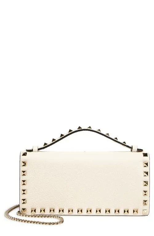 Valentino Garavani Rockstud Leather Wallet On A Chain - Light Ivory