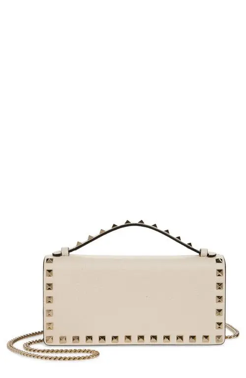 Valentino Garavani Rockstud Leather Wallet On A Chain - Light Ivory