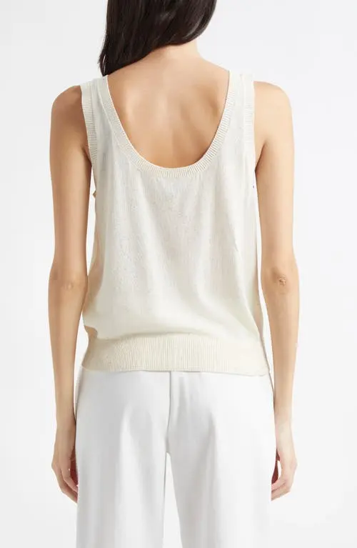 Eleventy Sequin Openwork Silk & Cotton Sweater Vest - White