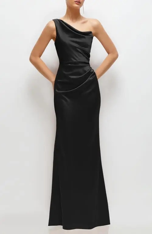 After Six One-shoulder Charmeuse Gown - Black