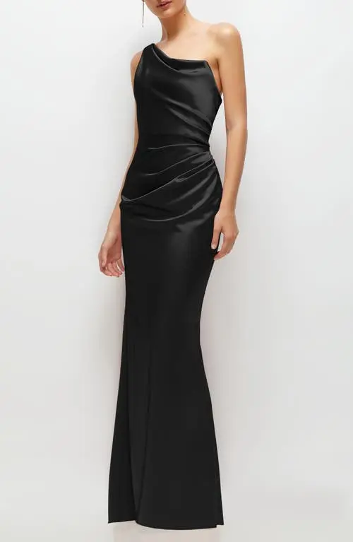 After Six One-shoulder Charmeuse Gown - Black