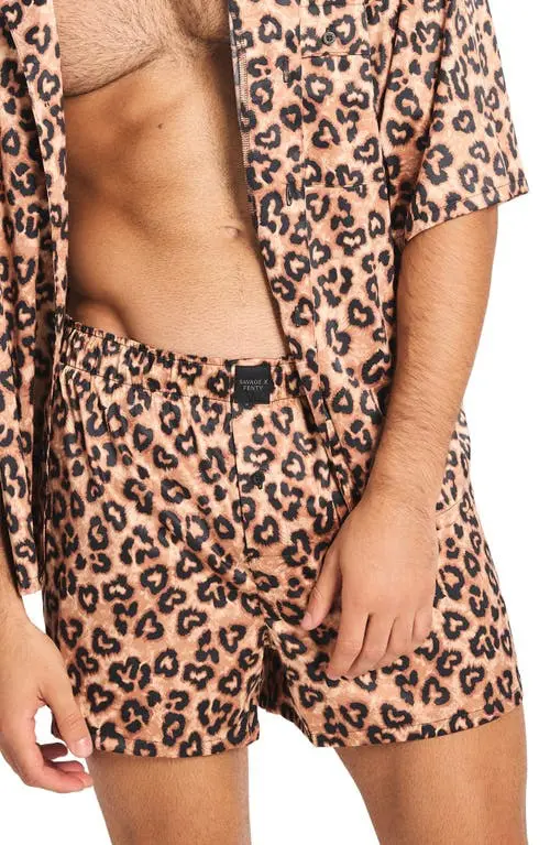 SAVAGE X FENTY Savage X Satin Boxers - Cafecito Brown Jaguar Print
