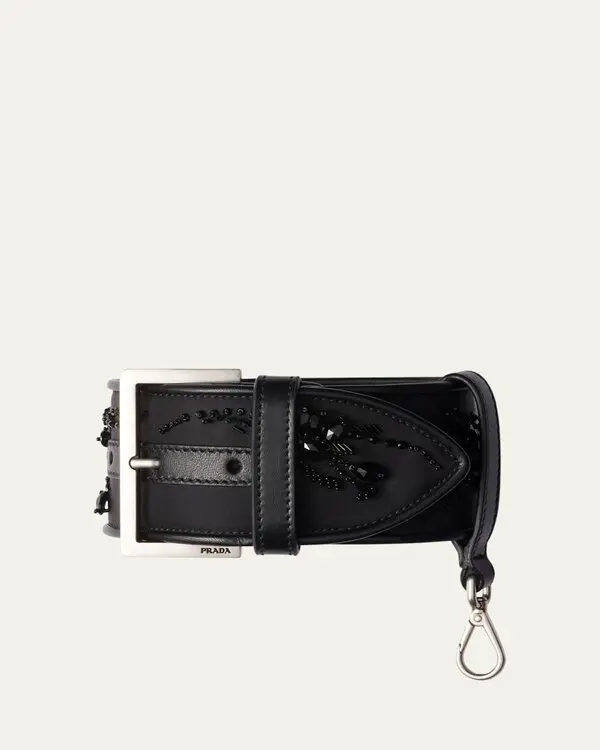Prada Buckle Embroidered Wrist Strap - Nero