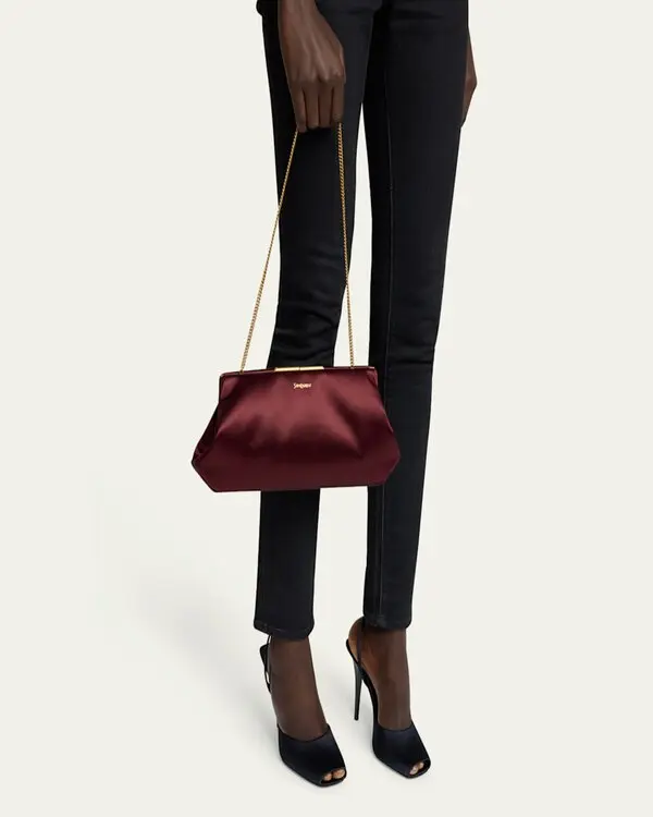 Saint Laurent - Saint Laurent Small Clutch Bag In Satin With Chain