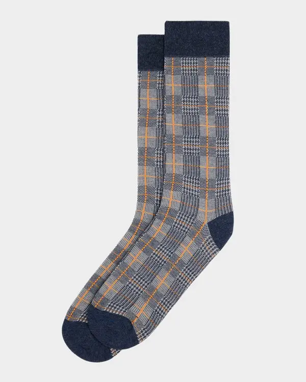 Neiman Marcus Glen Plaid Crew Socks - Blue