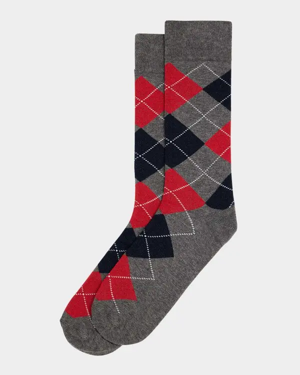 Neiman Marcus Argyle Crew Socks - Red