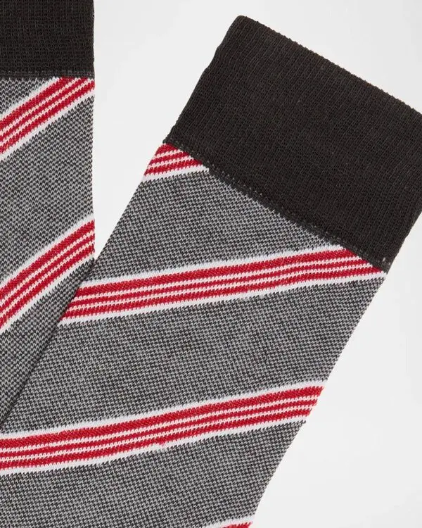 Neiman Marcus Diagonal Birdseye Crew Socks - Red Gray