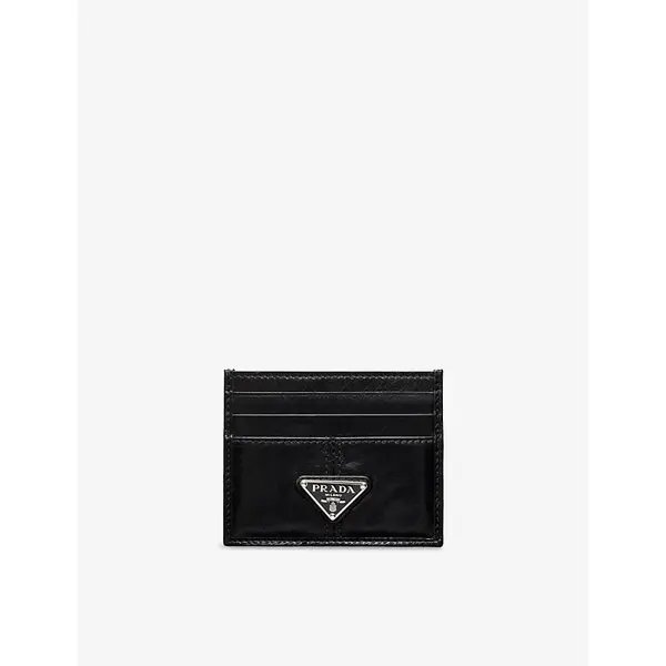 Prada Enamelled-logo Leather Card Holder - Black