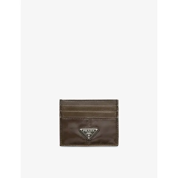 Prada Enamelled-logo Leather Card Holder - Green