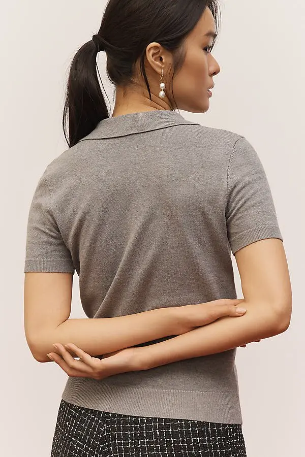 Endless Rose Collared Knit Top - Grey