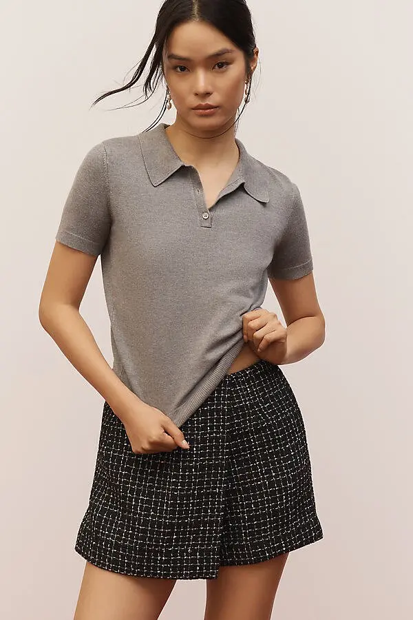 Endless Rose Collared Knit Top - Grey