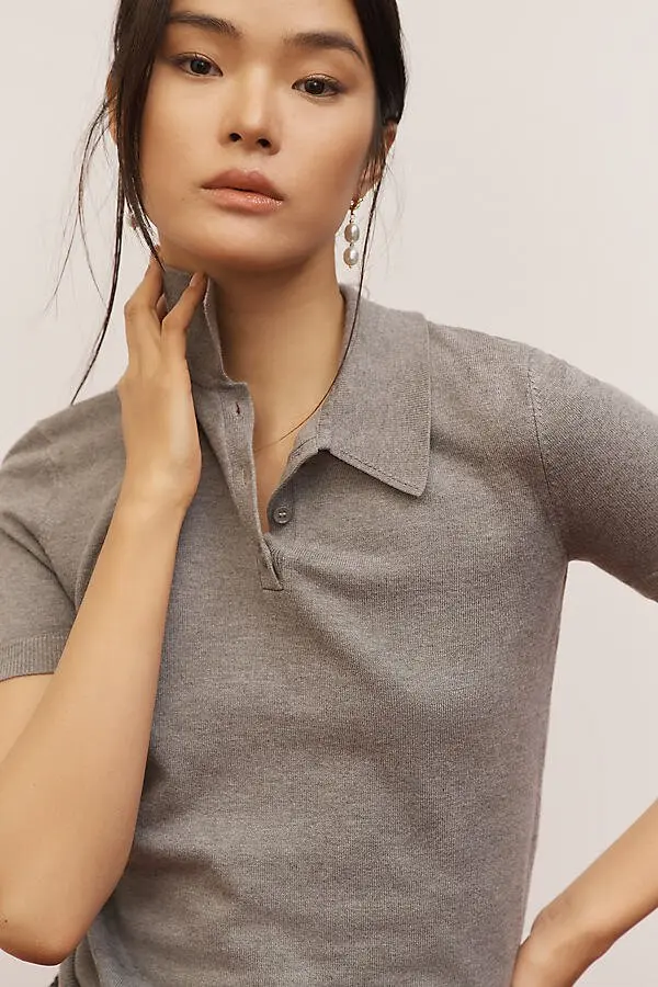 Endless Rose Collared Knit Top - Grey