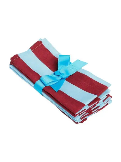 La DoubleJ Large Napkins Set Of 6 - Riga Bordeaux - Azzurro