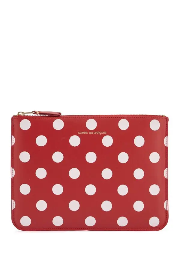 Comme Des GarçOns Polka Dot Leather Wallet With Zip In Red 19
