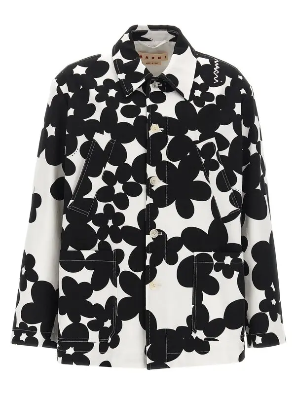 Marni Cotton Gabardine 'dillies' Jacket - White/black