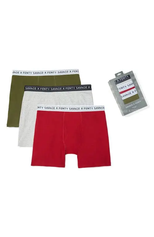 SAVAGE X FENTY Savage Classics 3-pack Boxer Briefs - Red/green/grey Heather
